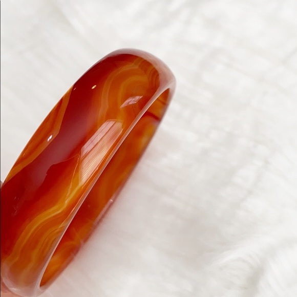 Jewelry | New D Shape Red Orange Agate Bangle Bracelet 58 Mm | Poshmark